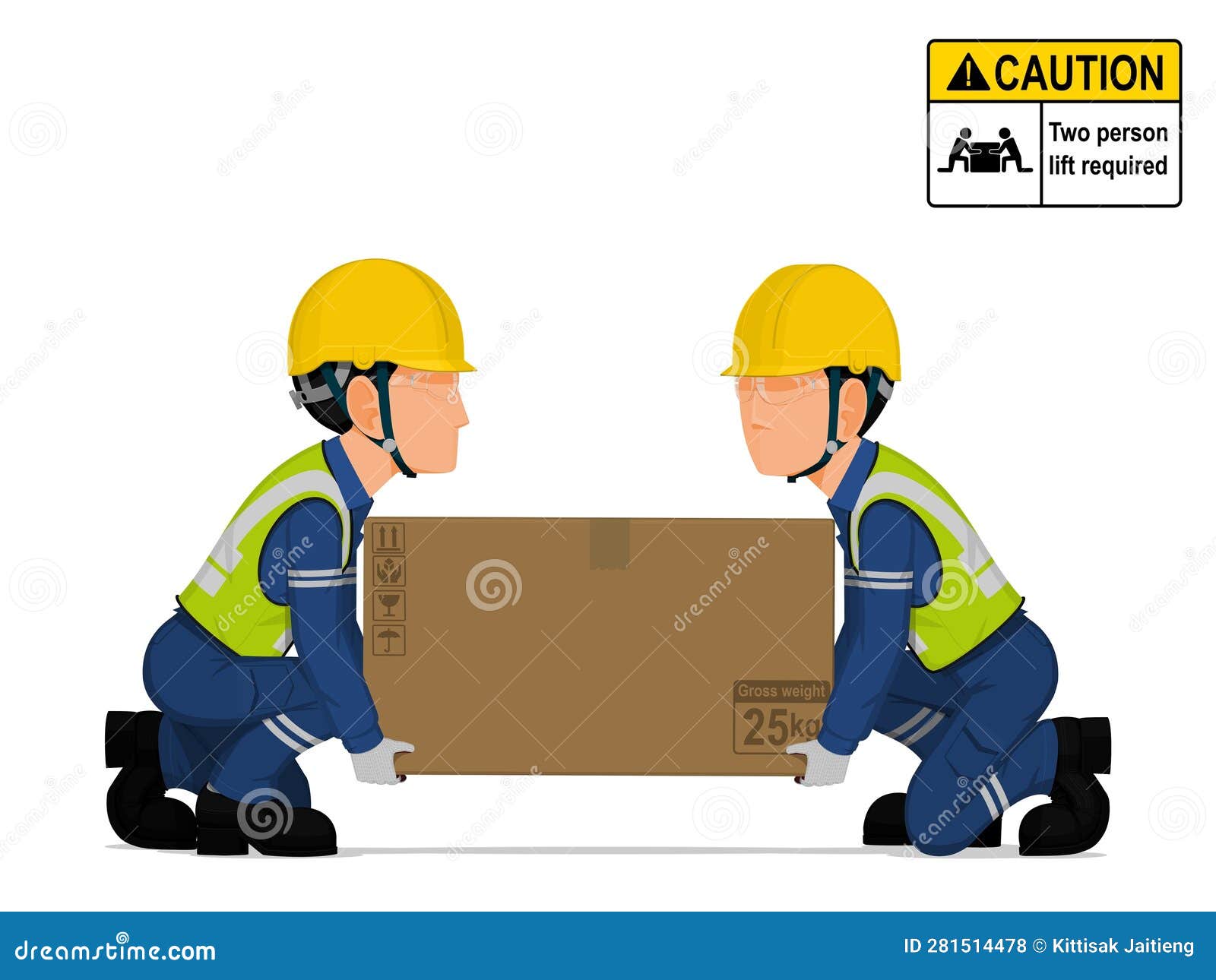 Two Workers is Lifting a Big Box on the Floor Stock Vector ...
