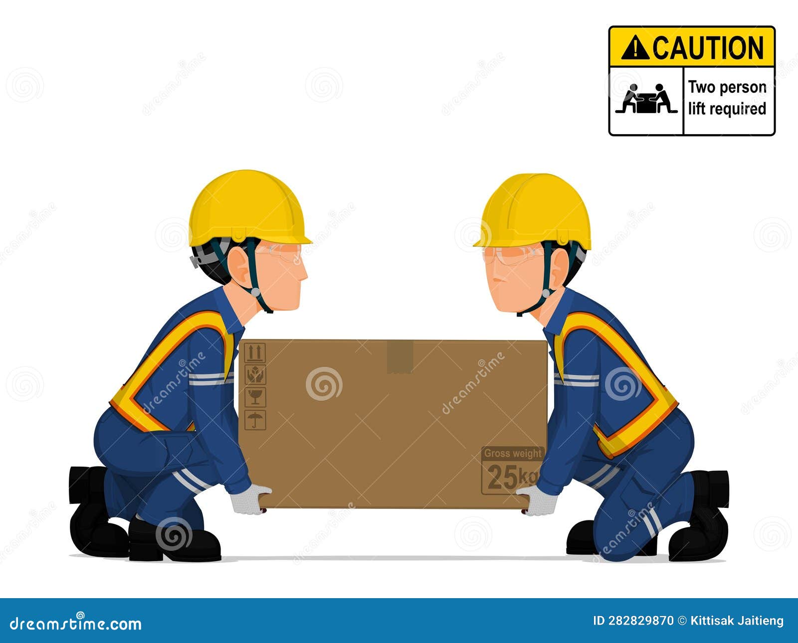 Two Workers is Lifting a Big Box on the Floor Stock Vector ...