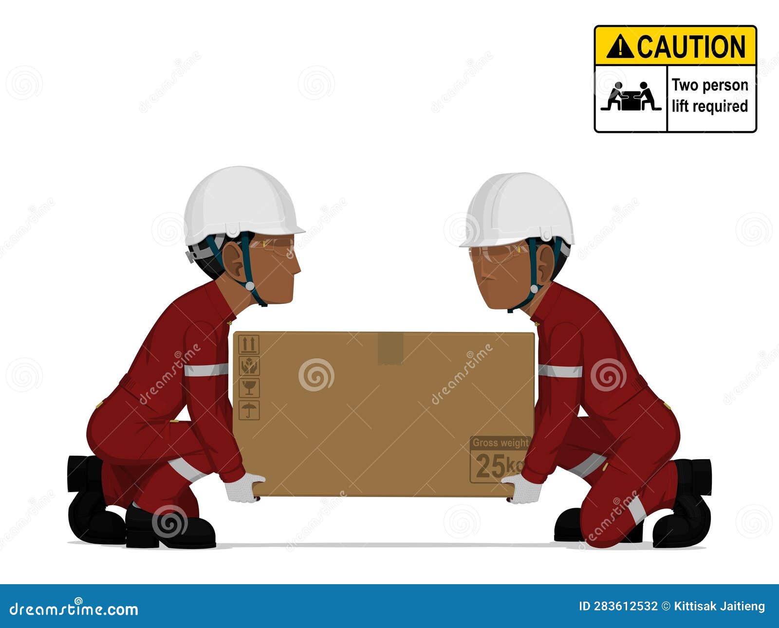 Two Workers is Lifting a Big Box on the Floor Stock Vector ...