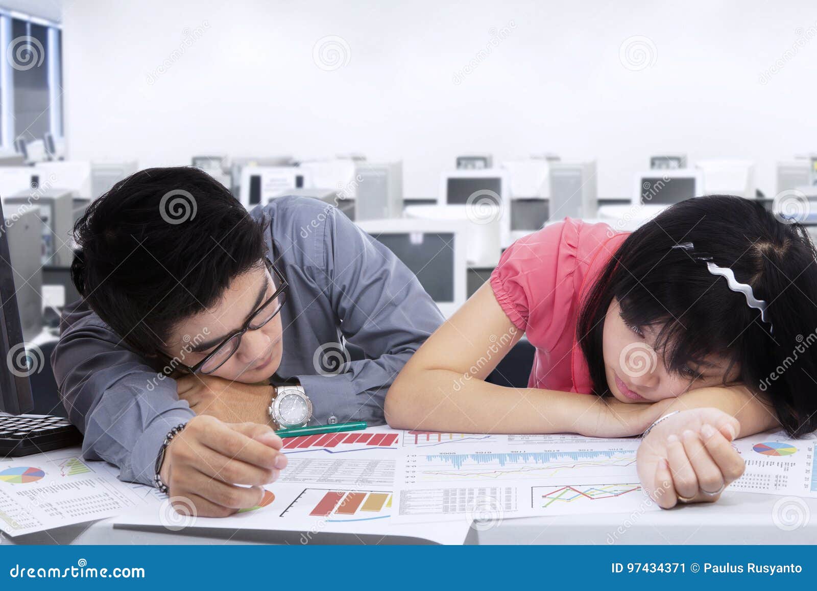 Two Workers Look Sleepy in the Office Stock Image - Image of graph ...