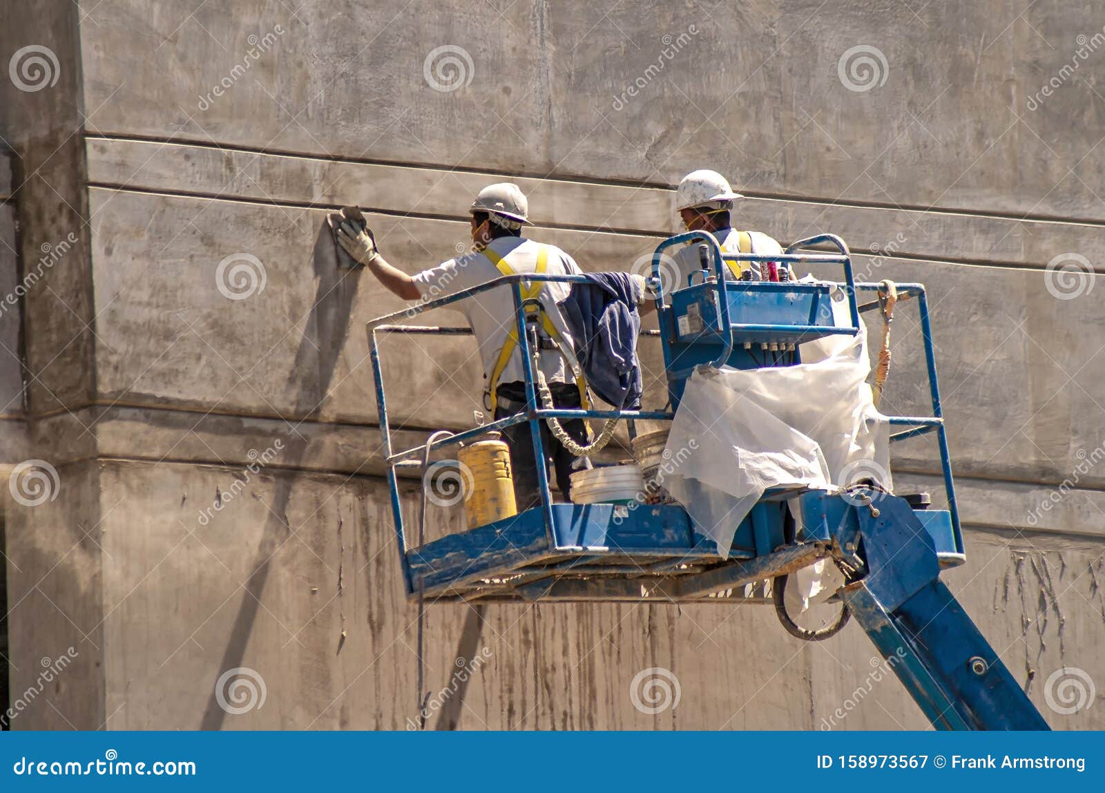 Two Workers on Man Lift Working on Prefab Wall Editorial Photography ...