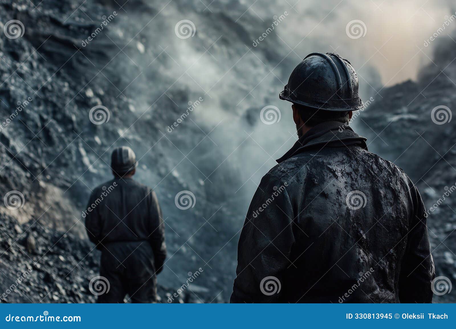Two Workers Mine Coal, View from the Back Stock Illustration ...