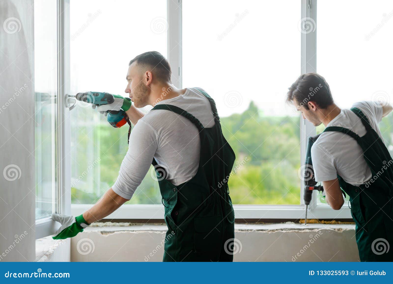 Workers are Mounting a Window Stock Image - Image of male, indoor ...