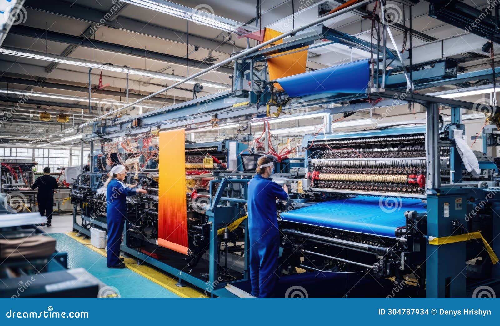Two Workers Operating Machinery in Industrial Factory Stock ...