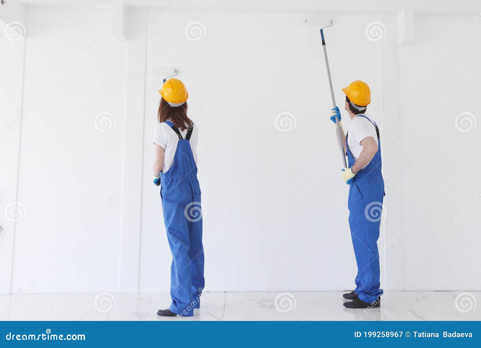 Two Workers Painting the Wall Stock Image - Image of house, brush ...