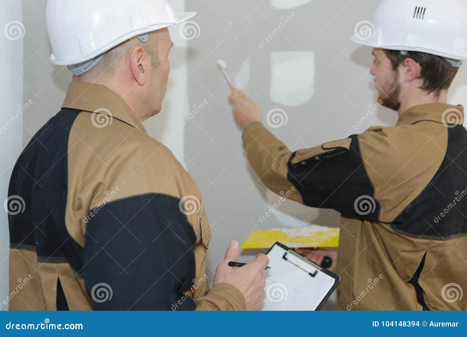 Two Workers Plastering Wall Stock Photo - Image of coating, handle ...