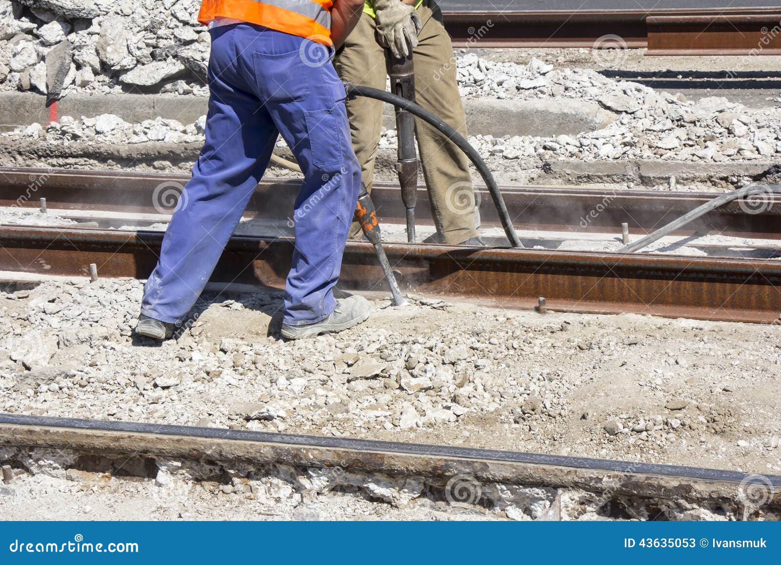 Two Workers with Pneumatic Hammer Stock Image - Image of breaking ...