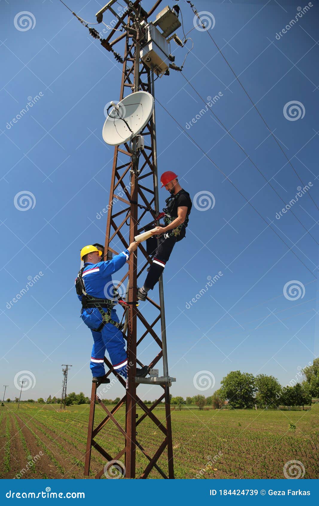 Two Workers Set Up a Radio Link for High Power SCADA System Stock Image ...