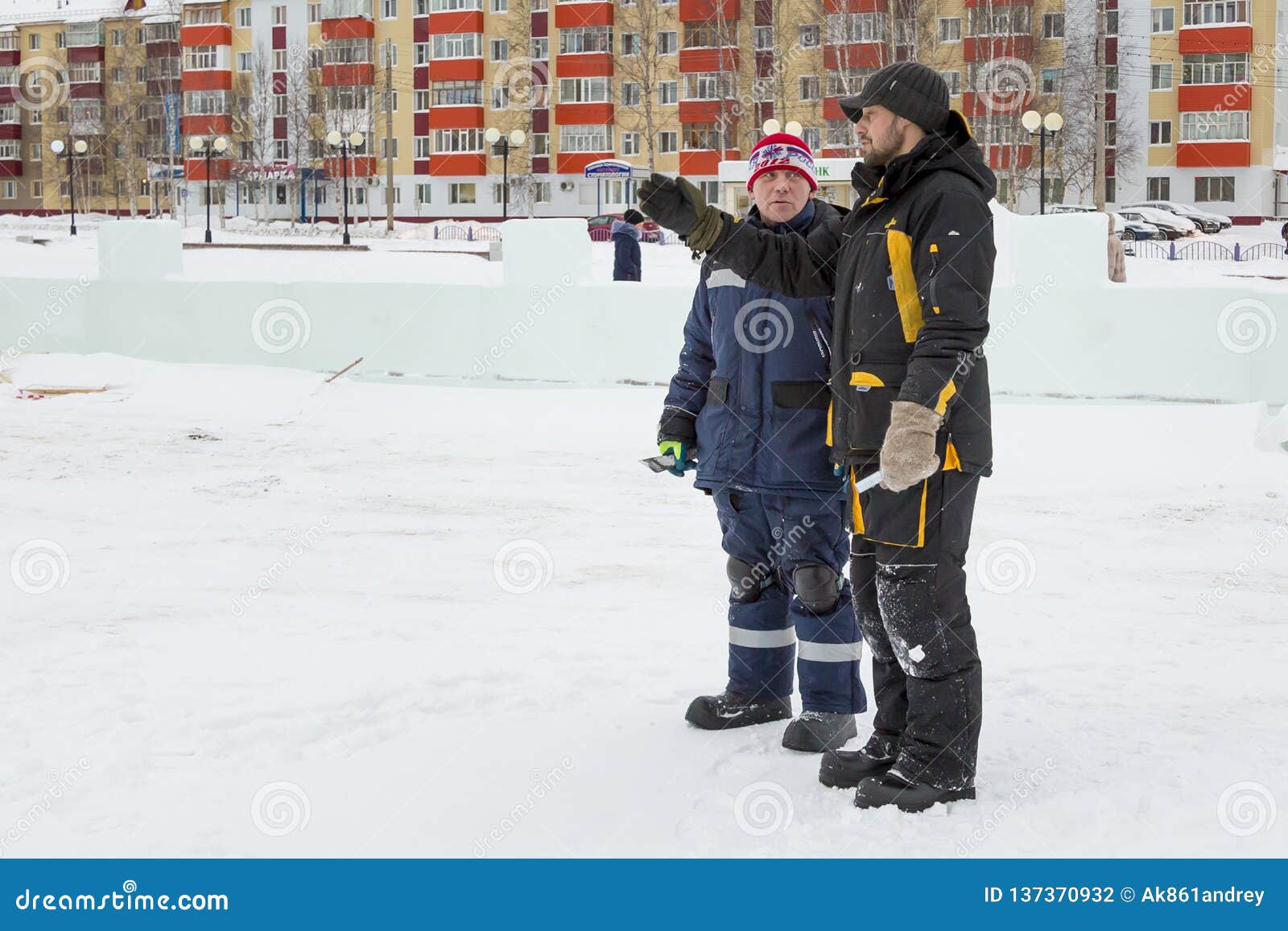 Two Workers at the Site of the Ice Camp Stock Photo - Image of national ...