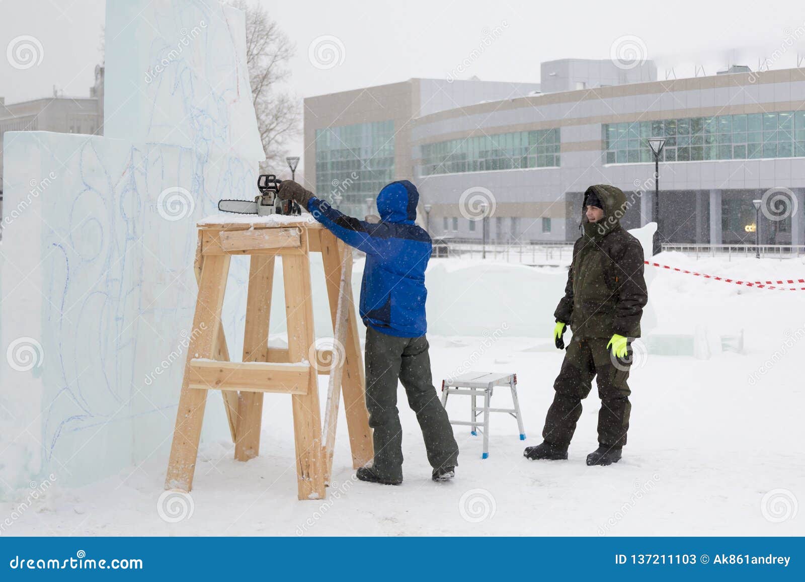 Two Workers at the Site of the Ice Camp Stock Image - Image of people ...