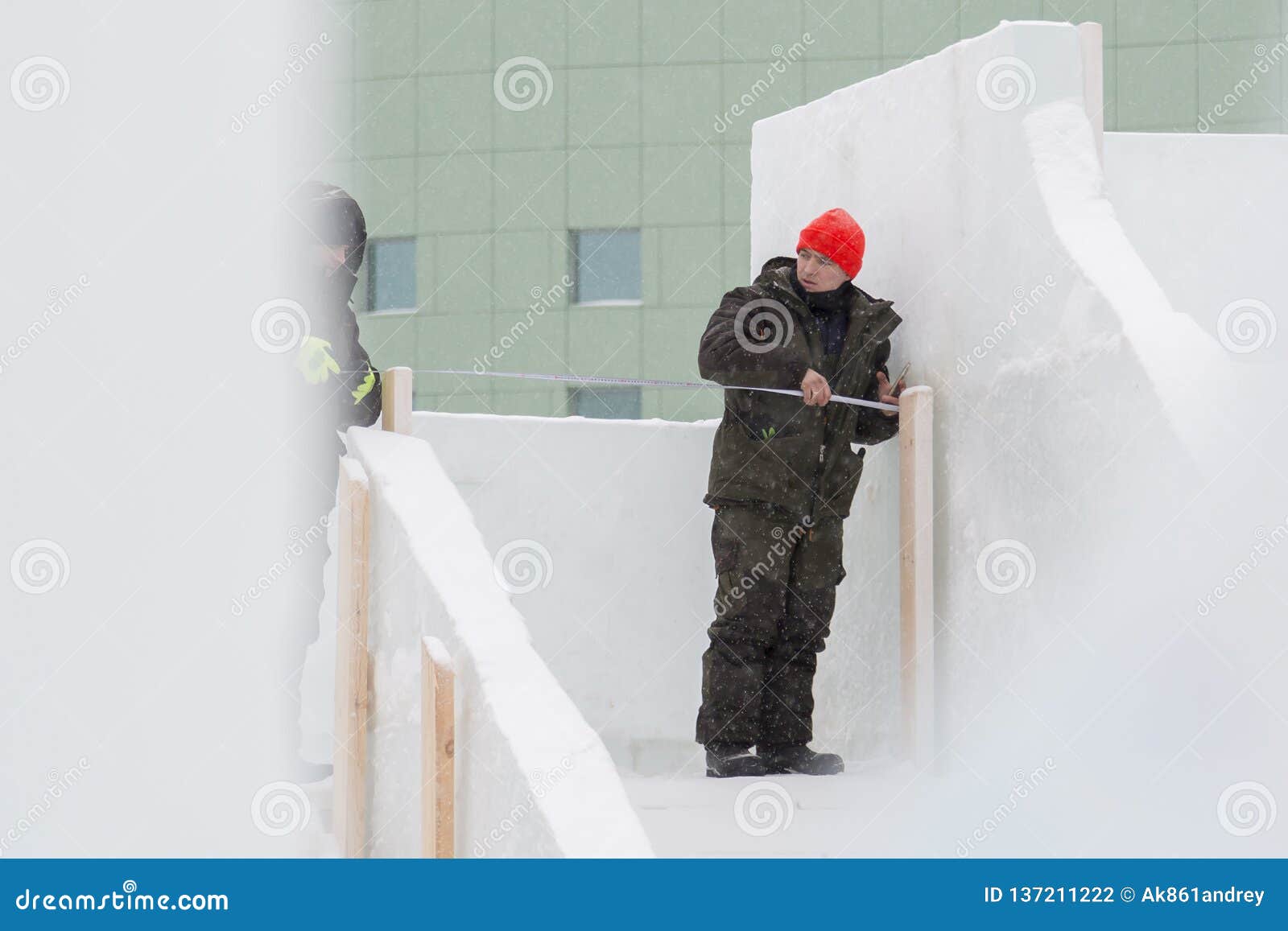 Two Workers at the Site of the Ice Camp Stock Photo - Image of ...