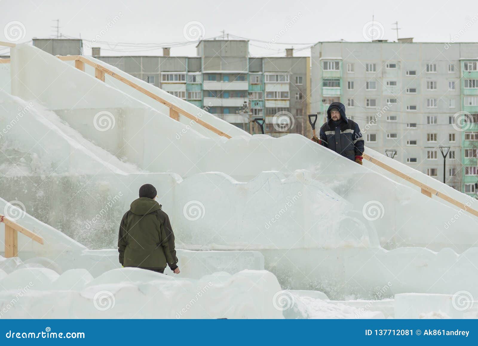 Two Workers at the Site of the Ice Camp Stock Image - Image of people ...