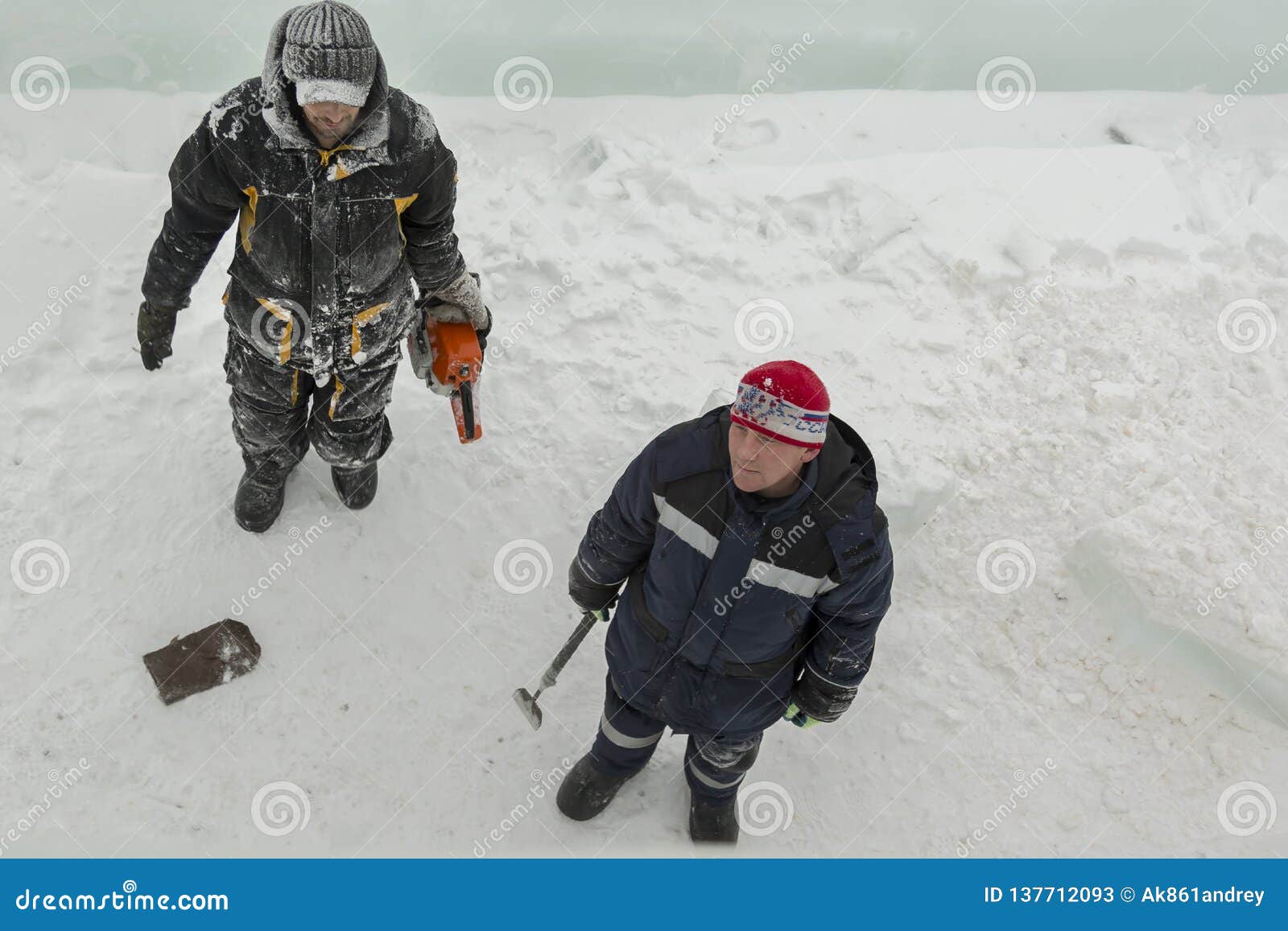 Two Workers at the Site of the Ice Camp Stock Image - Image of russia ...