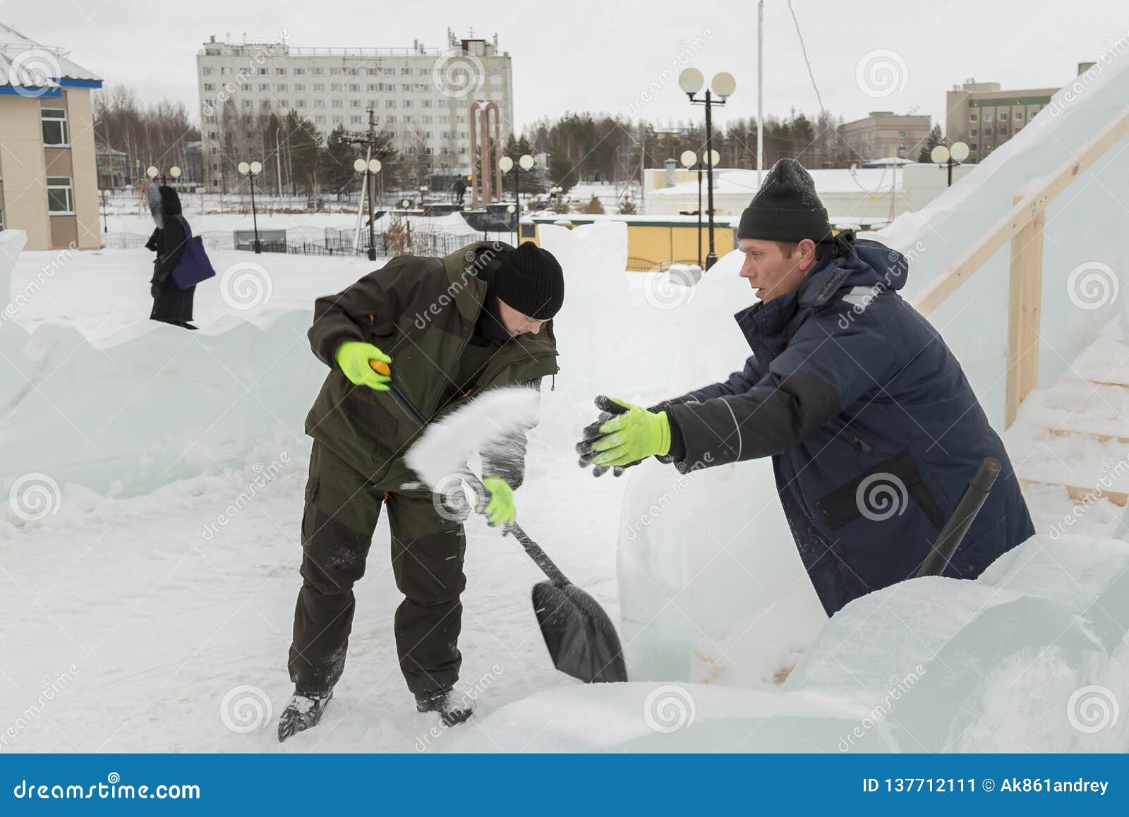 Two Workers at the Site of the Ice Camp Stock Image - Image of portrait ...