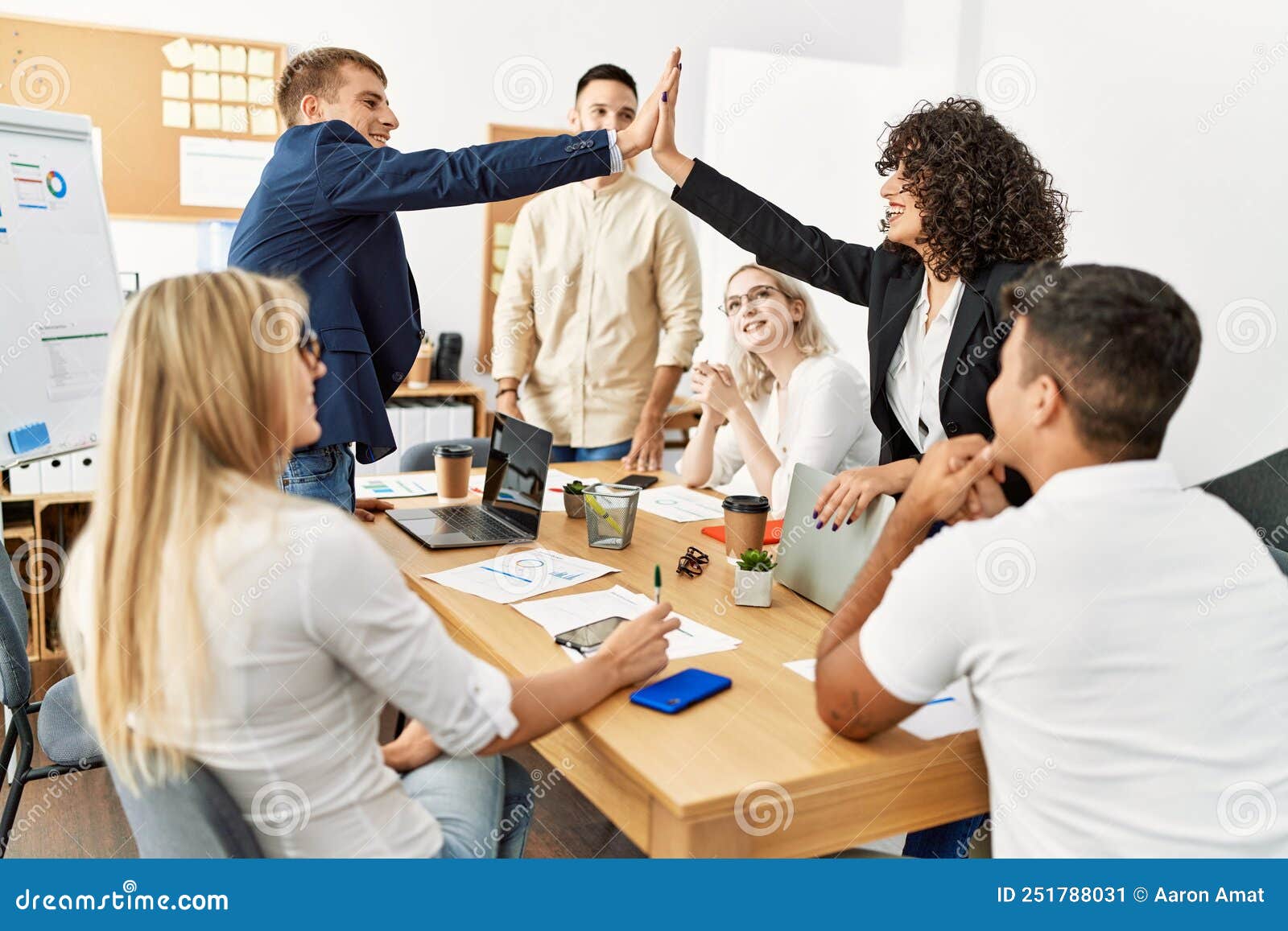 Two Workers Smiling Happy High Five during Meeting at the Office Stock ...