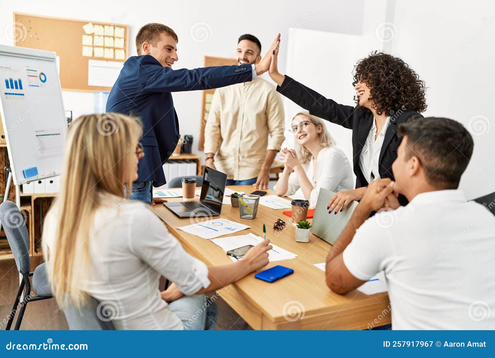 Two Workers Smiling Happy High Five during Meeting at the Office Stock ...