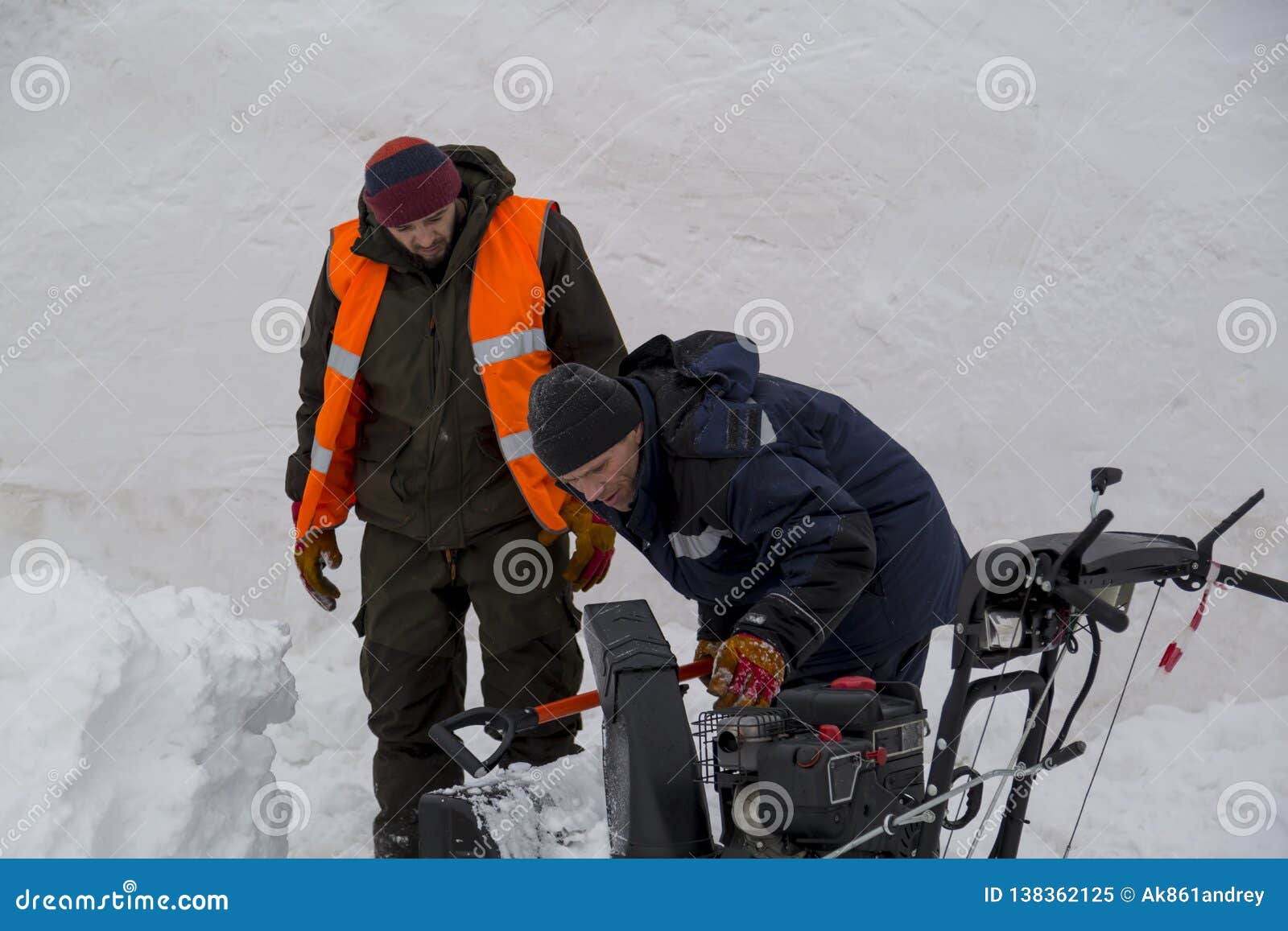 Two Workers in a Snowstorm at Snow Removal Stock Image - Image of ...