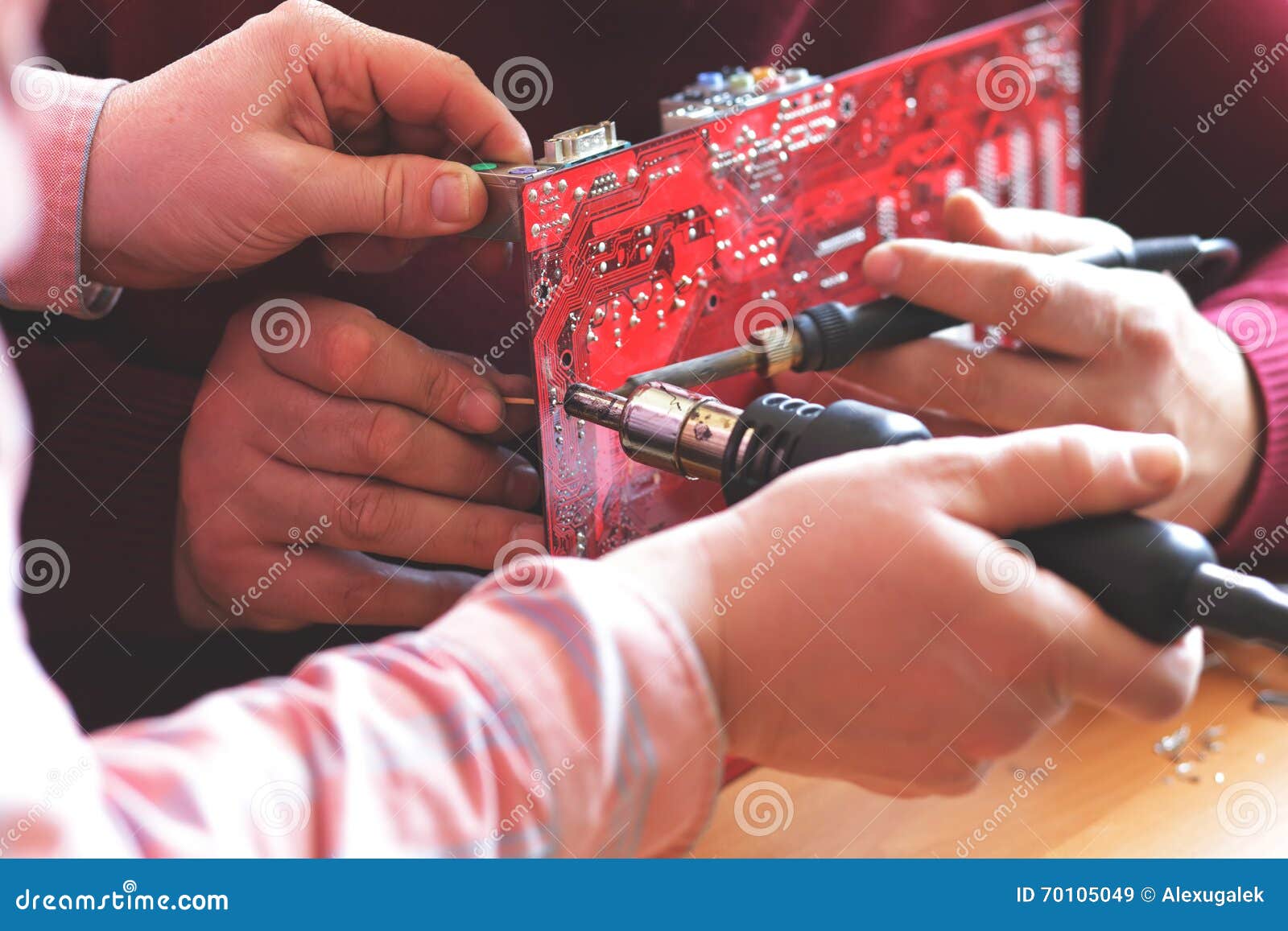 Two Workers Soldering Electronic Board Stock Image - Image of board ...