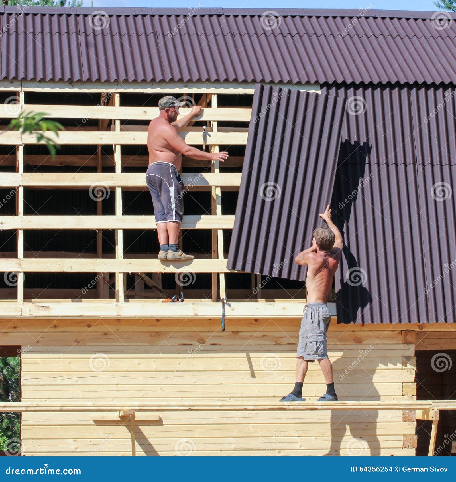 Two Workers at a Suburban Construction. Editorial Stock Image - Image ...