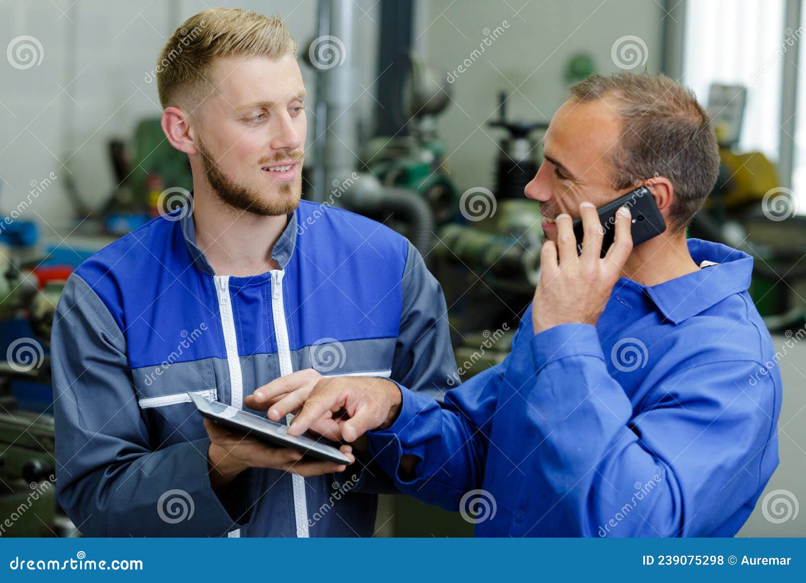 Two Workers Talking in Factory Stock Photo - Image of craftsman ...