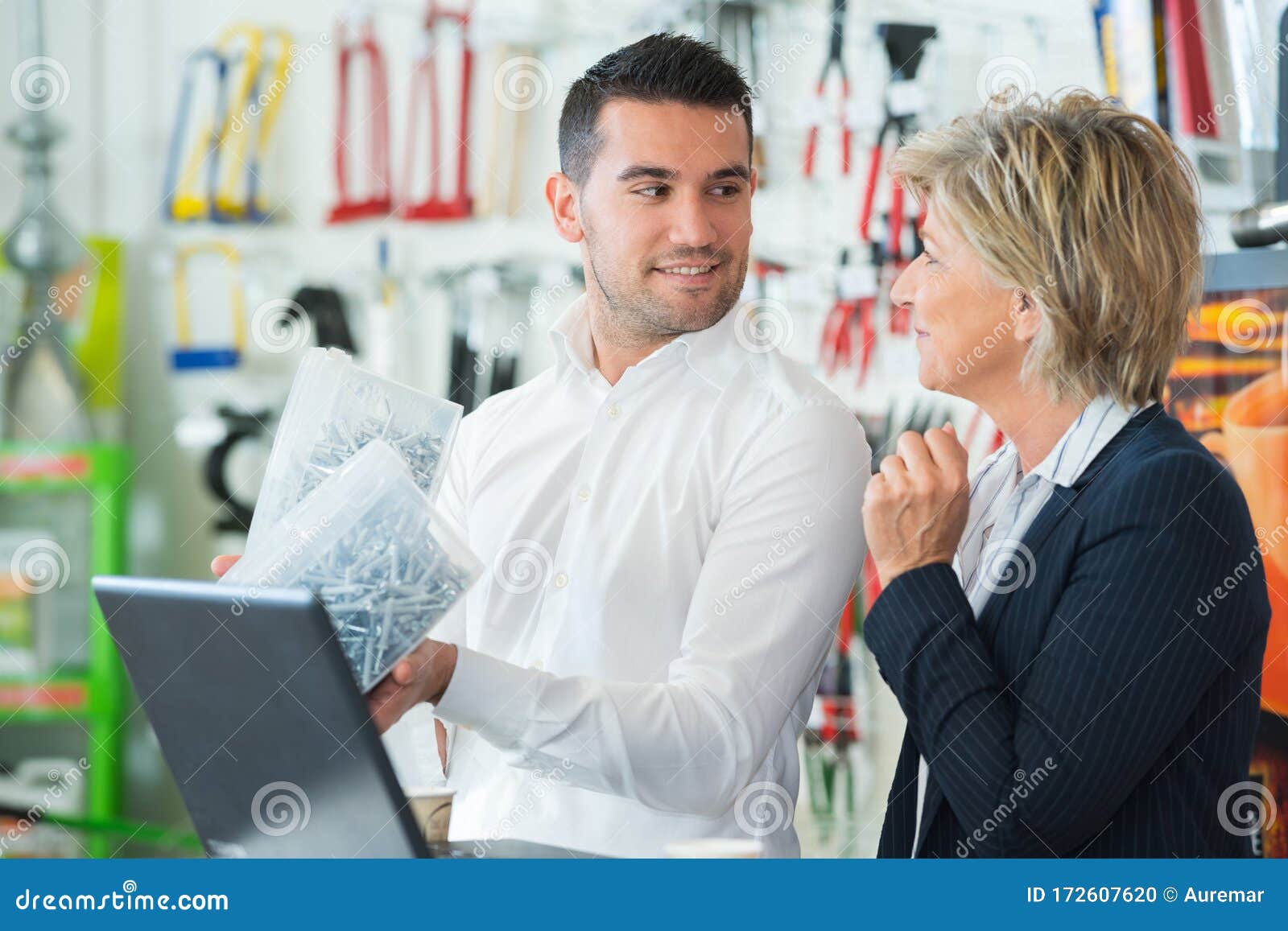 Two Workers Talking after Sales Service Stock Photo - Image of profit ...