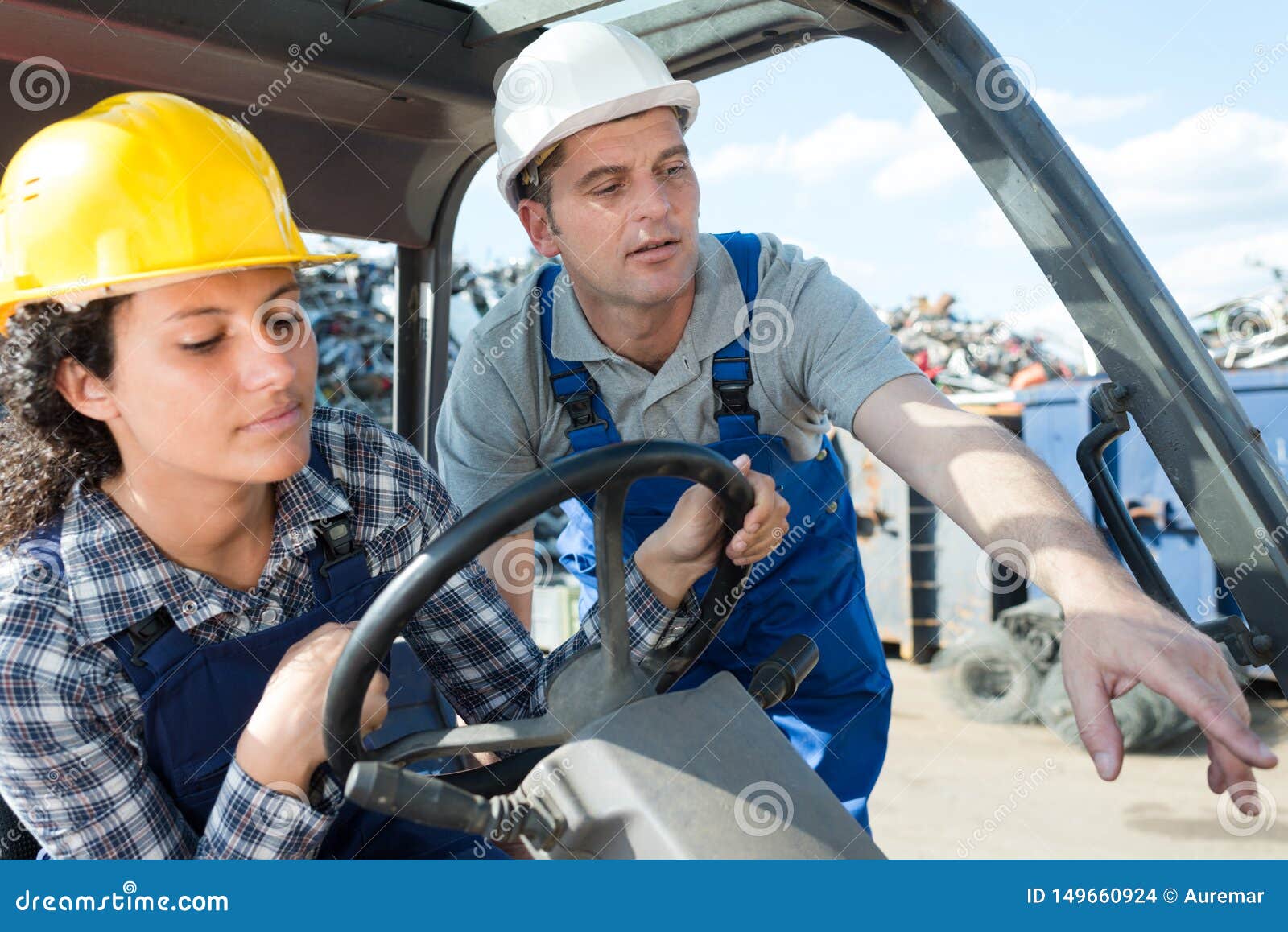 Two Workers Using Forklift Outdoors Stock Photo - Image of driver ...