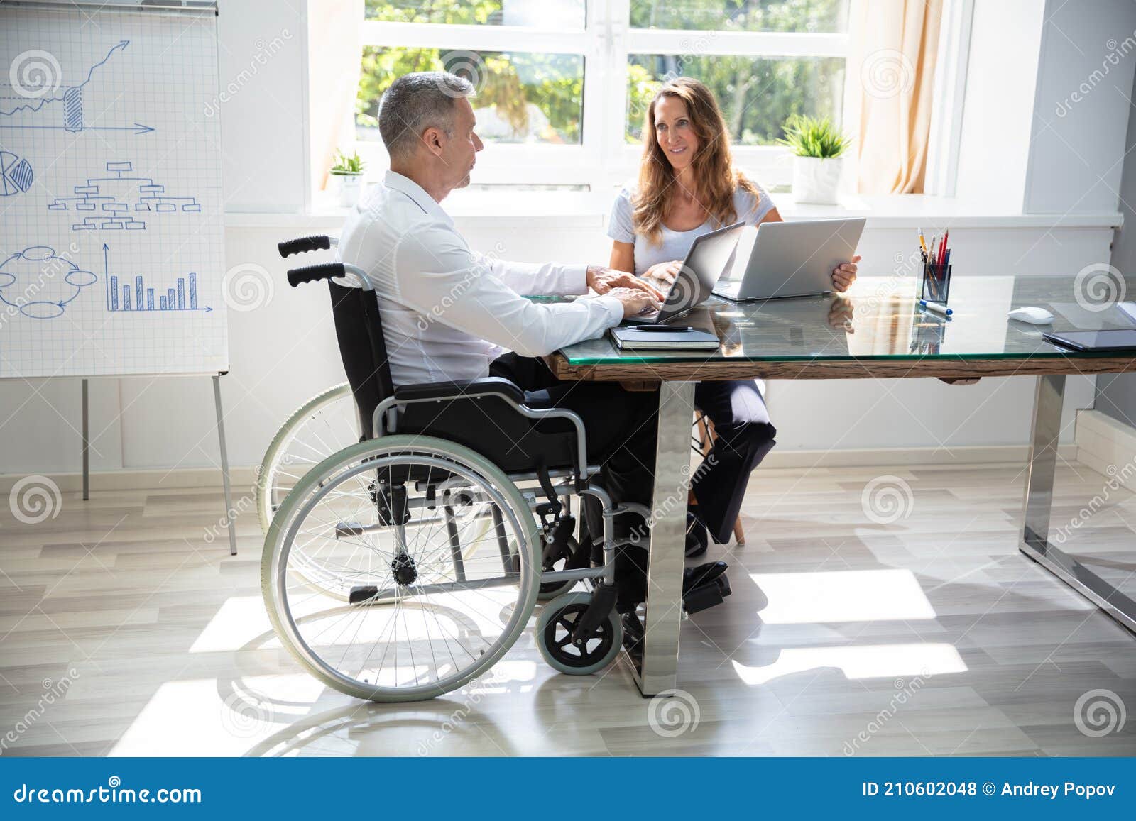 Two Workers Using Laptop Working Together Stock Photo - Image of mature ...