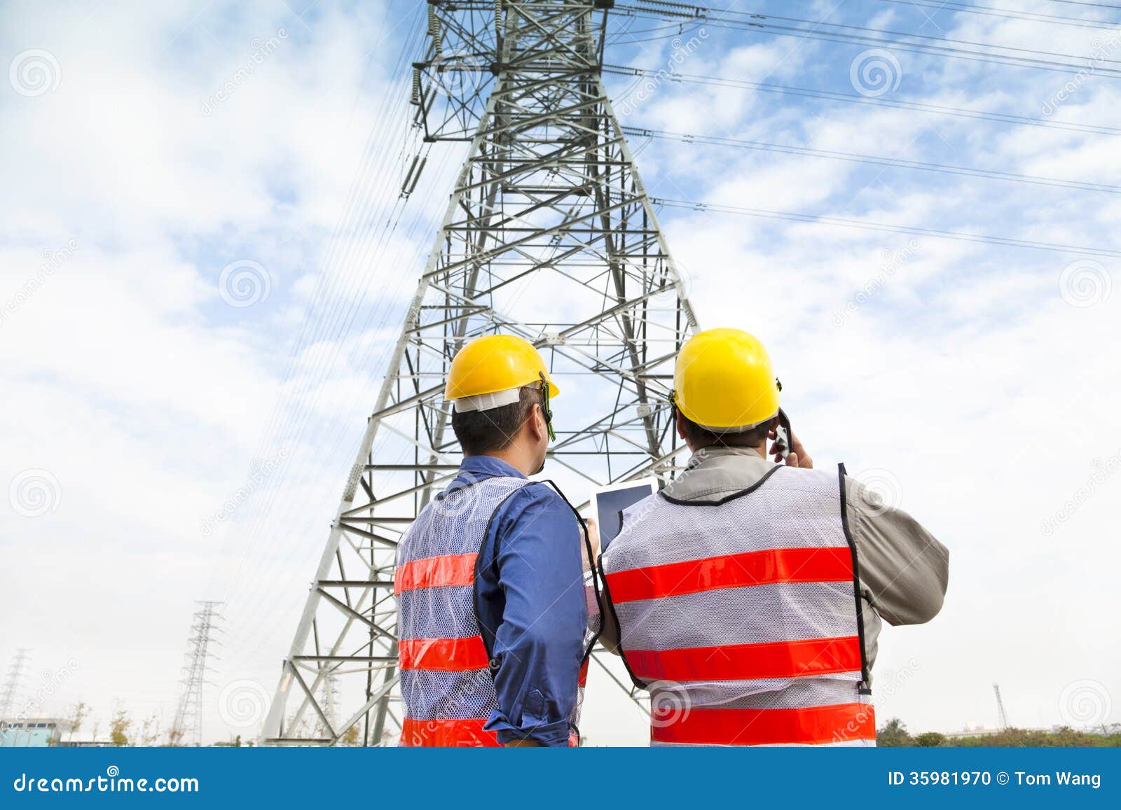 Two Workers Wearing Protective Helmet Stock Photo - Image of plan, line ...