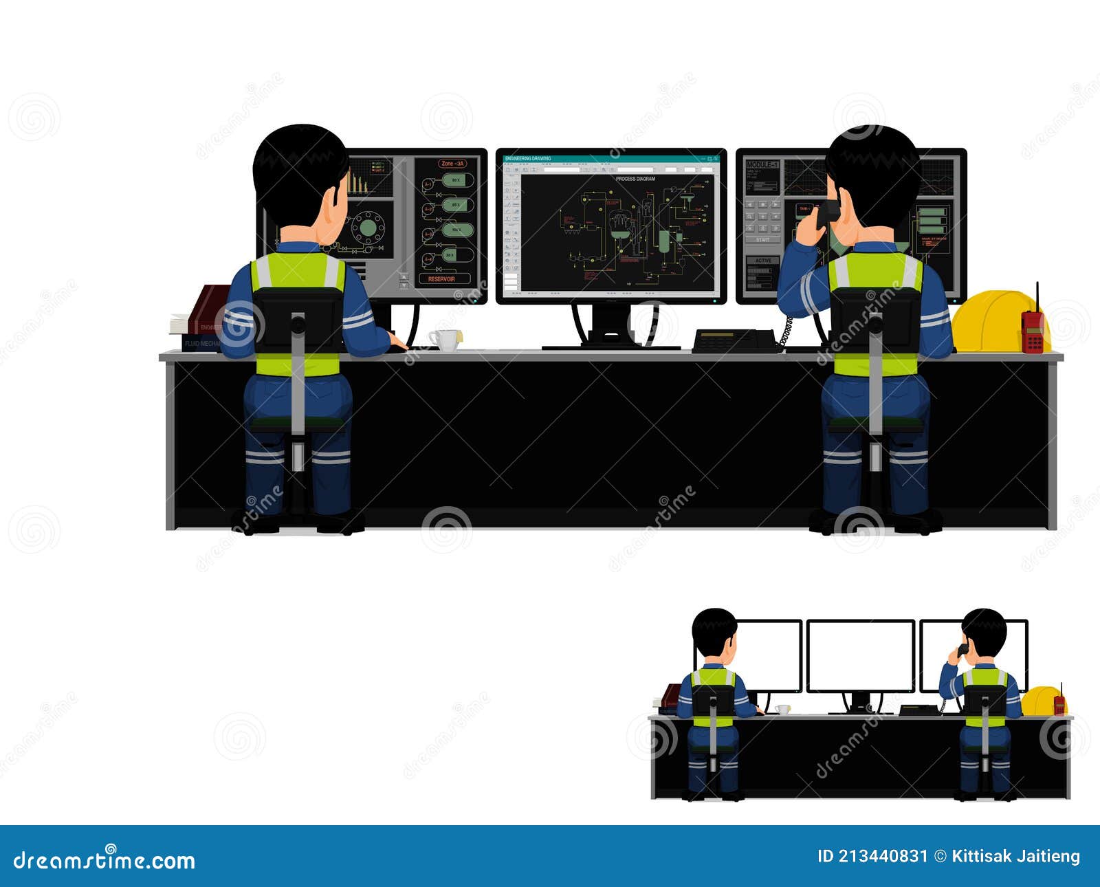 Two Workers are Working in Control Room Stock Vector - Illustration of ...