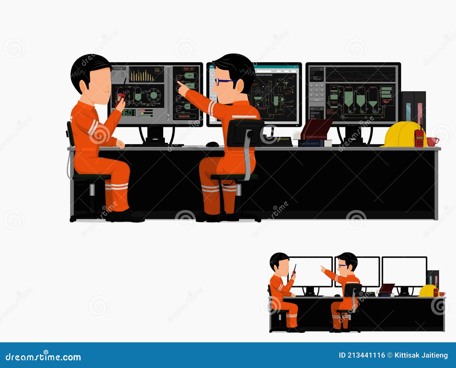 Two Workers are Working in Control Room Stock Vector - Illustration of ...