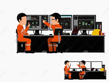 Two Workers are Working in Control Room Stock Vector - Illustration of ...