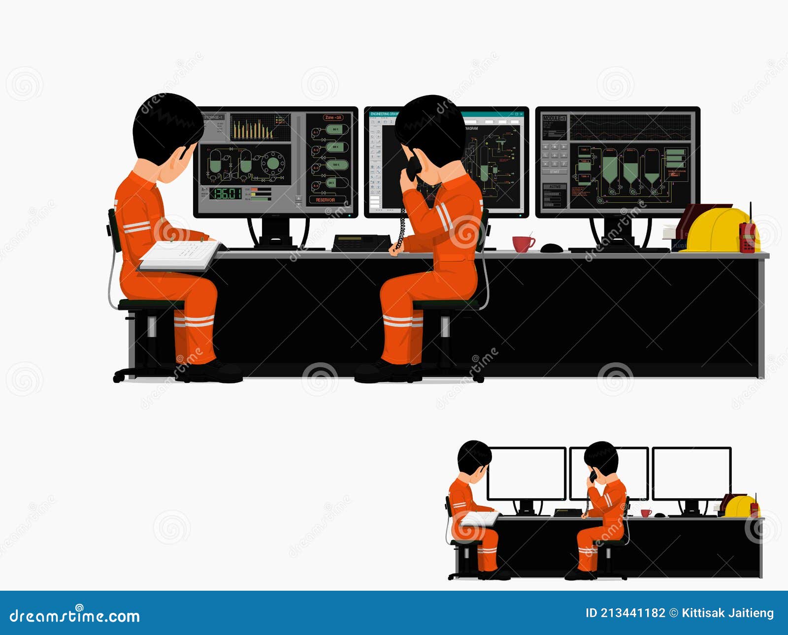 Two Workers are Working in Control Room Stock Vector - Illustration of ...