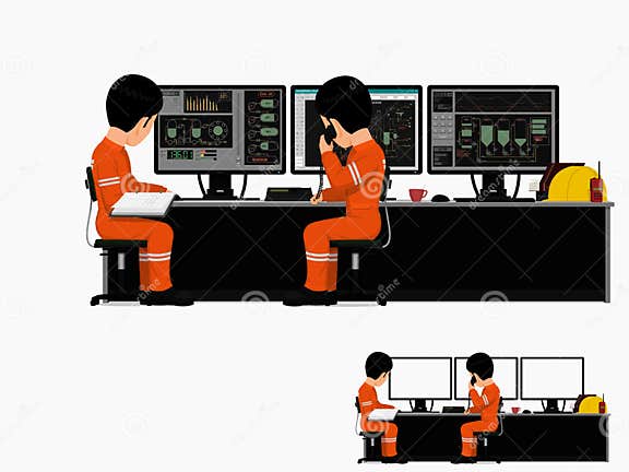 Two Workers are Working in Control Room Stock Vector - Illustration of ...