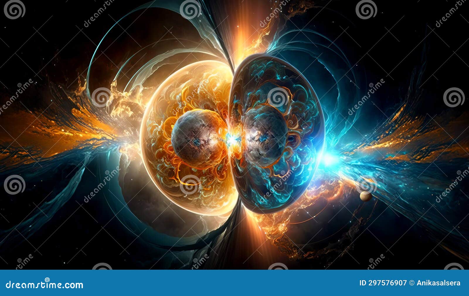 Two Worlds Colliding, Particles of Opposite Charge Collide. Generative ...