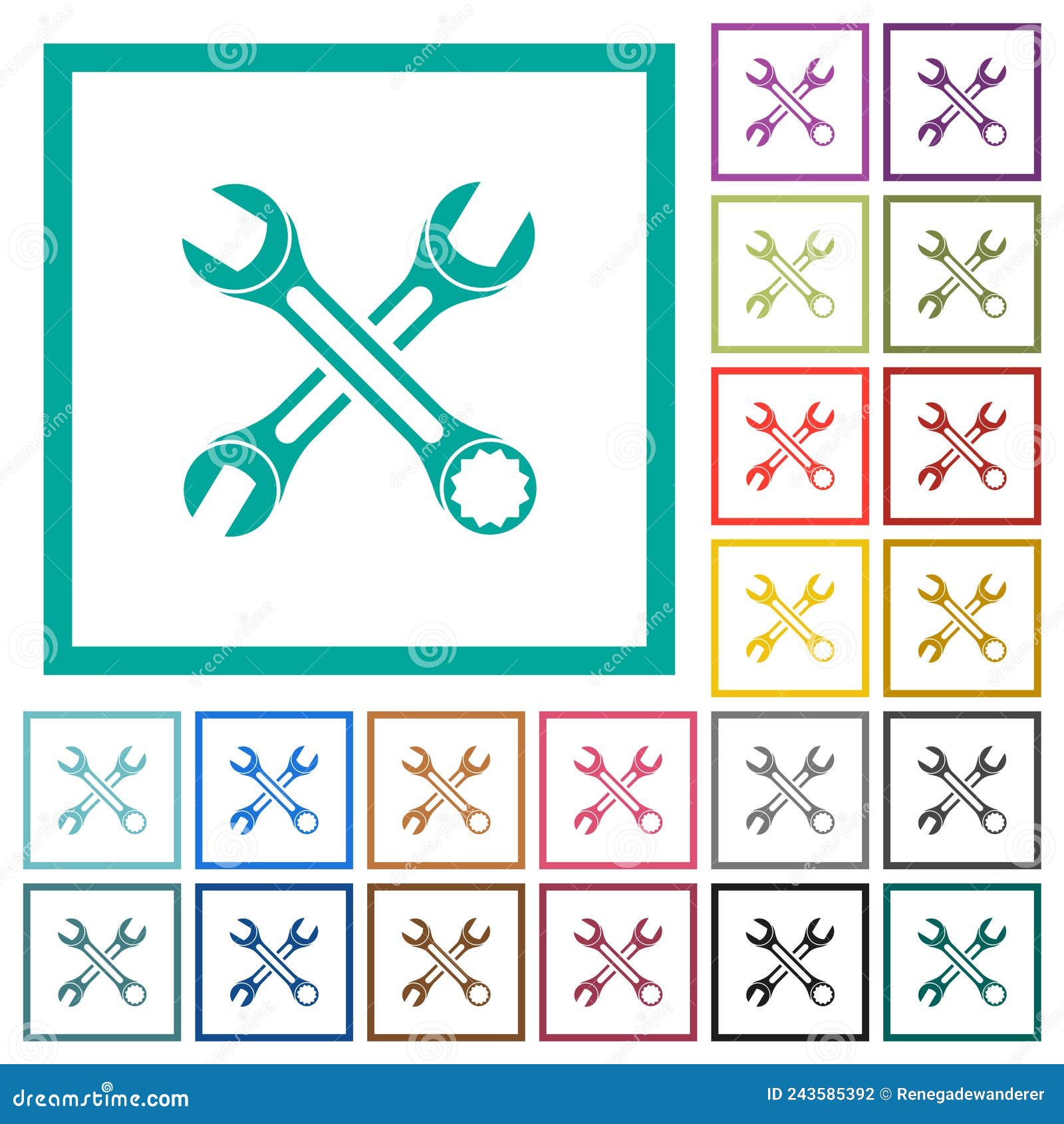 Two Wrenches Flat Color Icons with Quadrant Frames Stock Vector ...