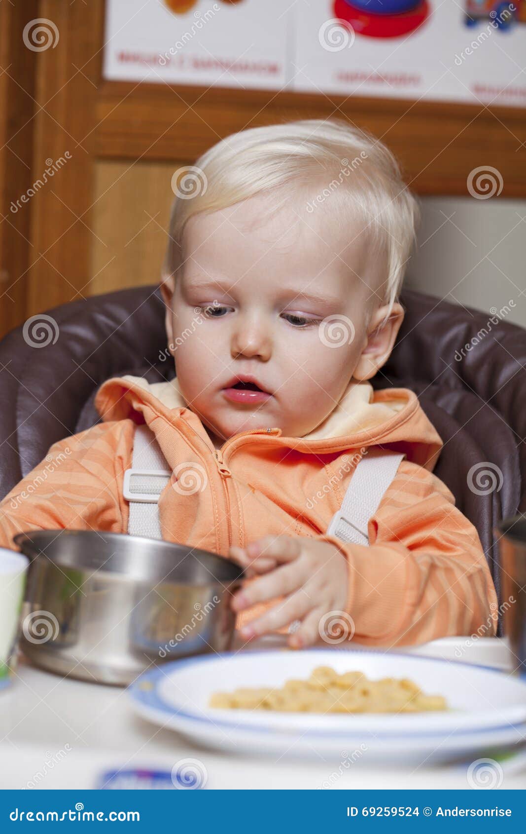 Two Year Baby Boy Sitting at the Dinner Table Stock Photo - Image of ...