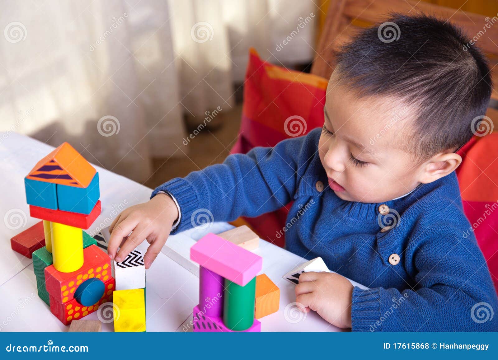 Two Years Boy Playing with Wooden Blocks. Stock Photo - Image of ...