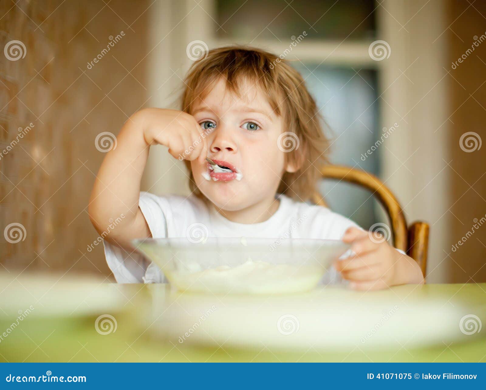 Two-years Child Eats from Plate Stock Image - Image of cereal, baby ...