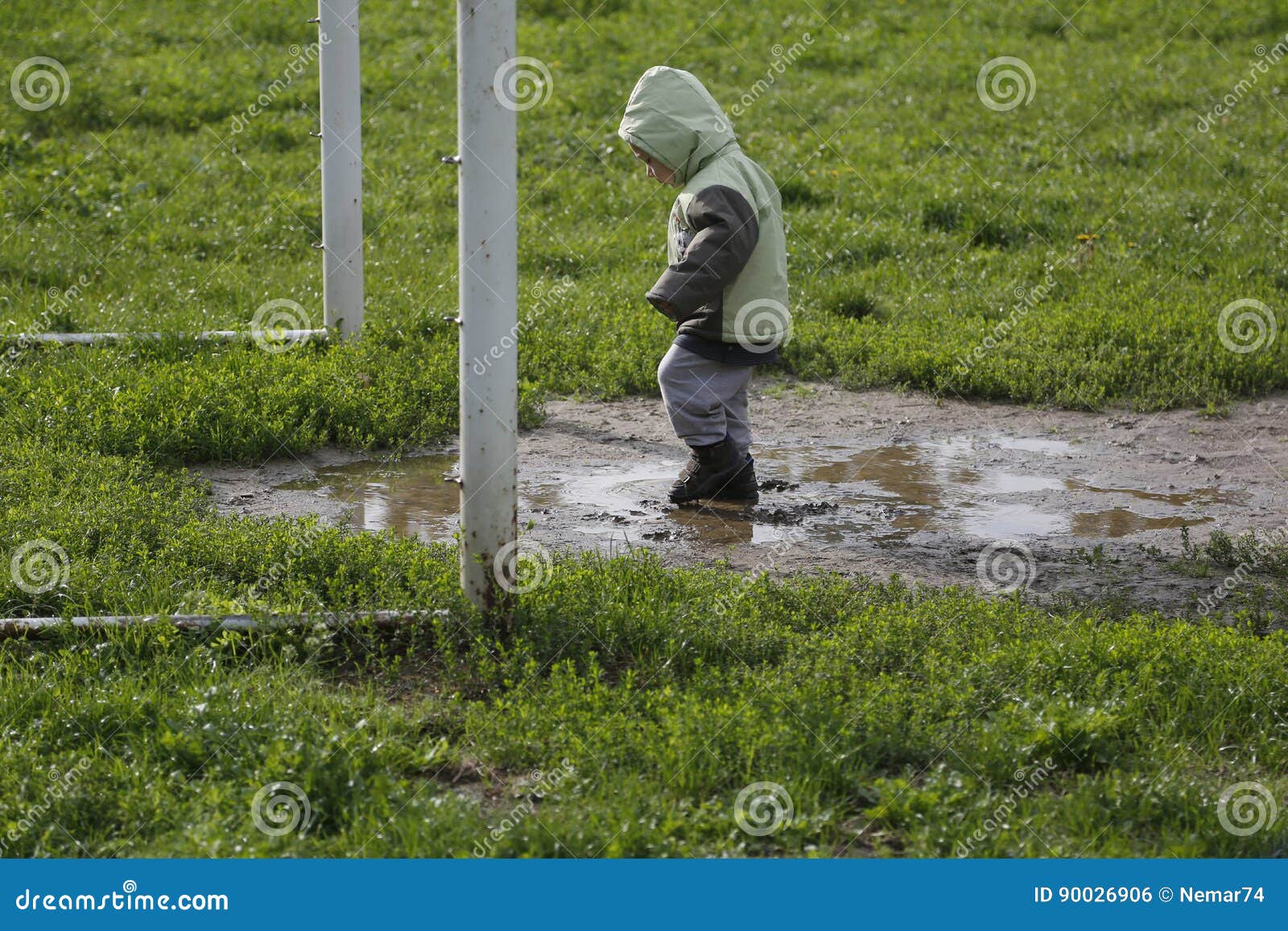 Two Years Child Walk and Playing in Muddy Puddle Stock Photo - Image of ...