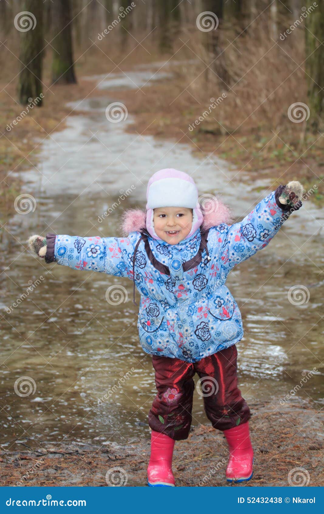 Two Years Old Girl Exploring Icy Puddle Stock Photo - Image of activity ...