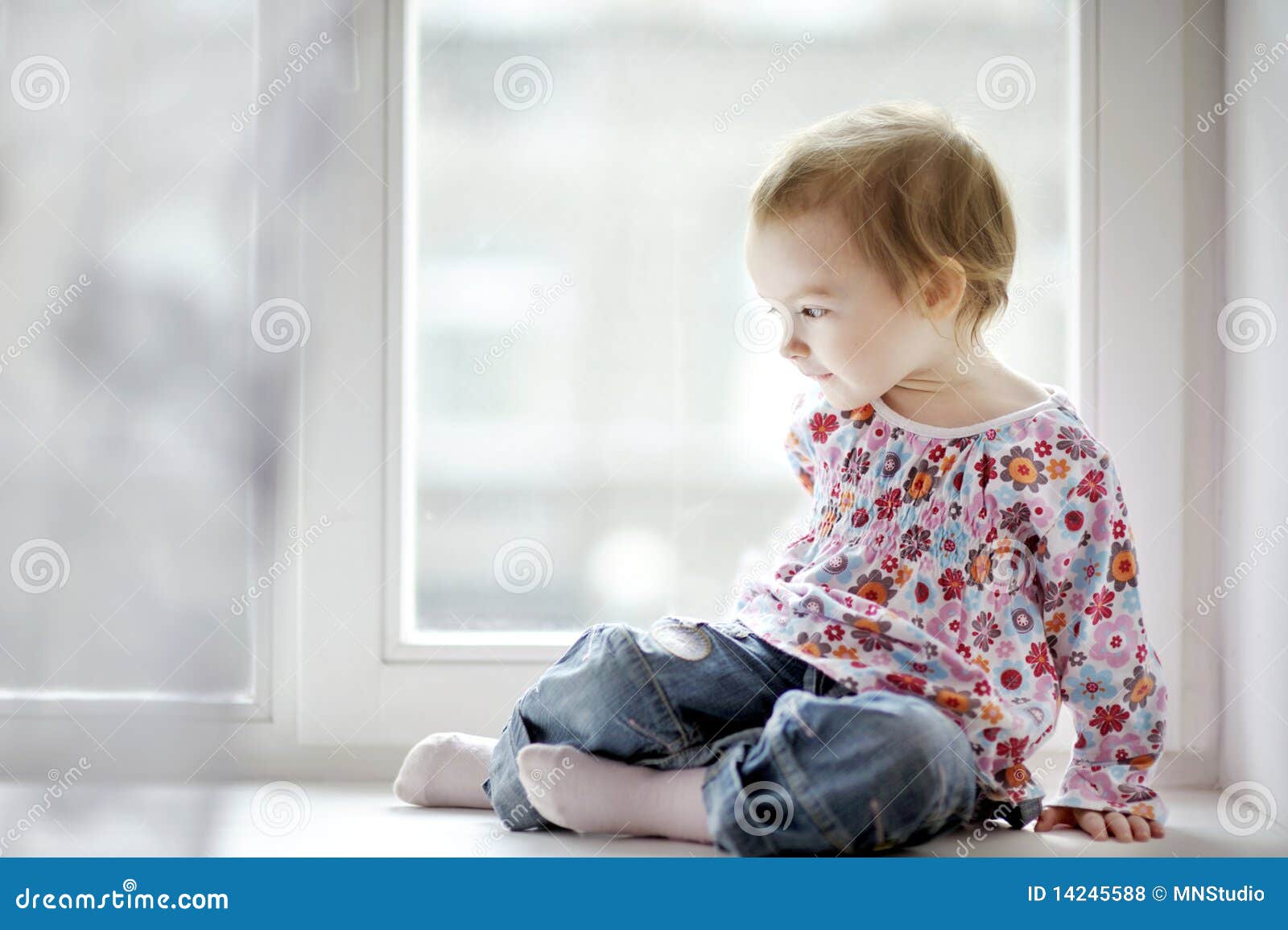 Two Years Old Girl Sitting by the Window Stock Photo - Image of eyes ...
