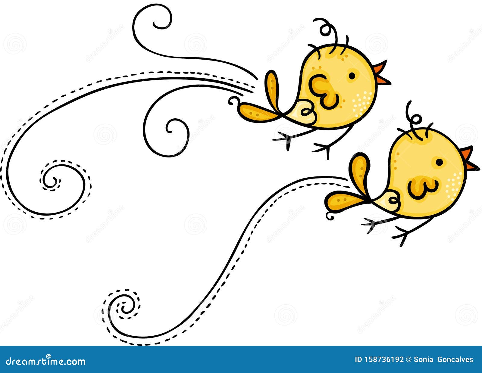 Two Yellow Birds Flying Isolated Stock Vector - Illustration of ...