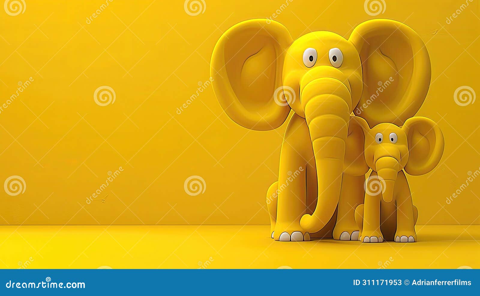Two Yellow Cartoon Elephants, One Large and One Small. Stock ...