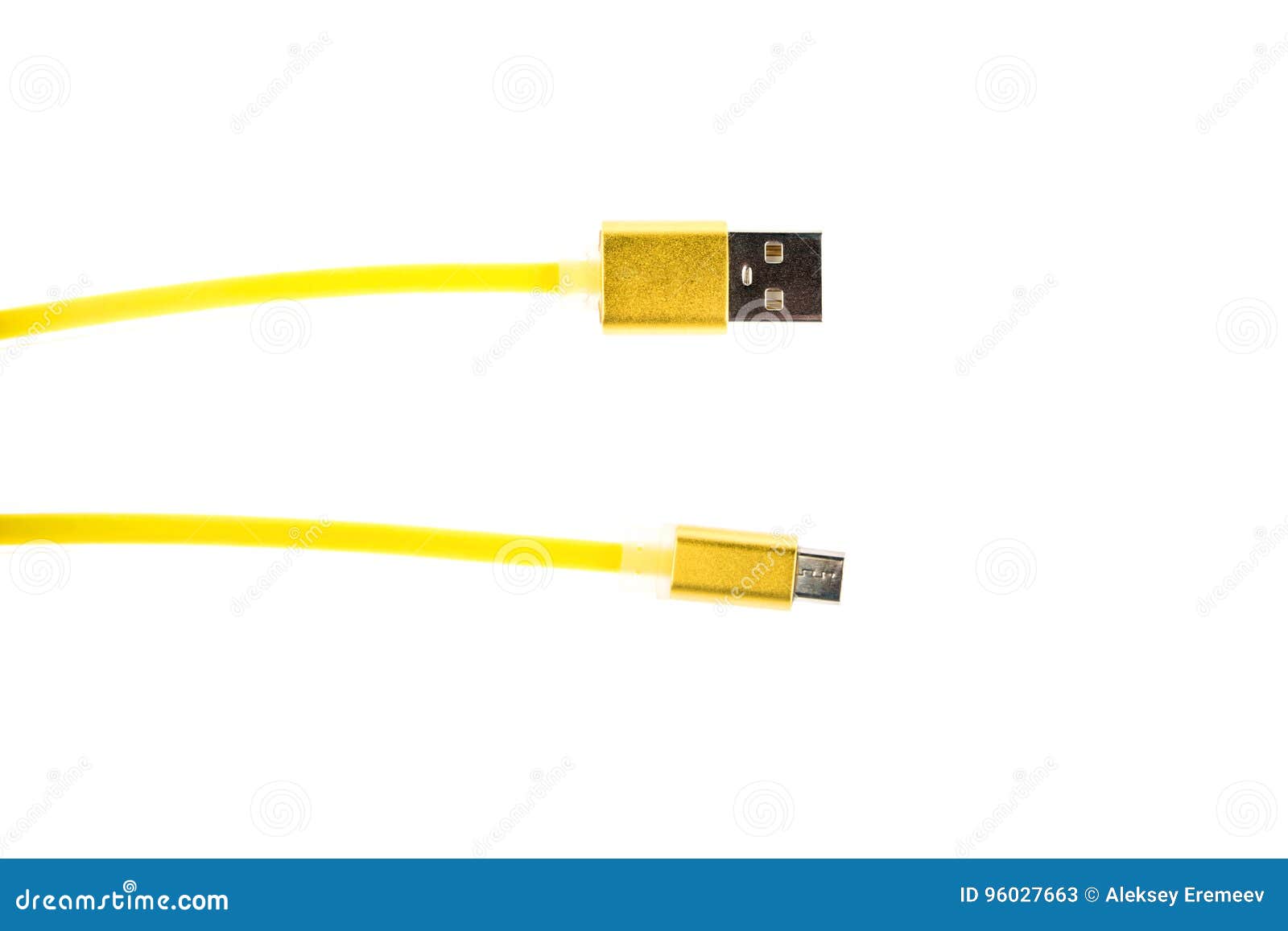 Two Yellow Connectors of Micro USB Cable on White Isolated Background ...