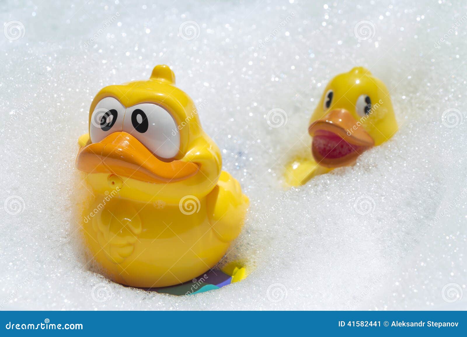 Two Yellow Ducks Swim in Soapsuds Stock Image - Image of background ...