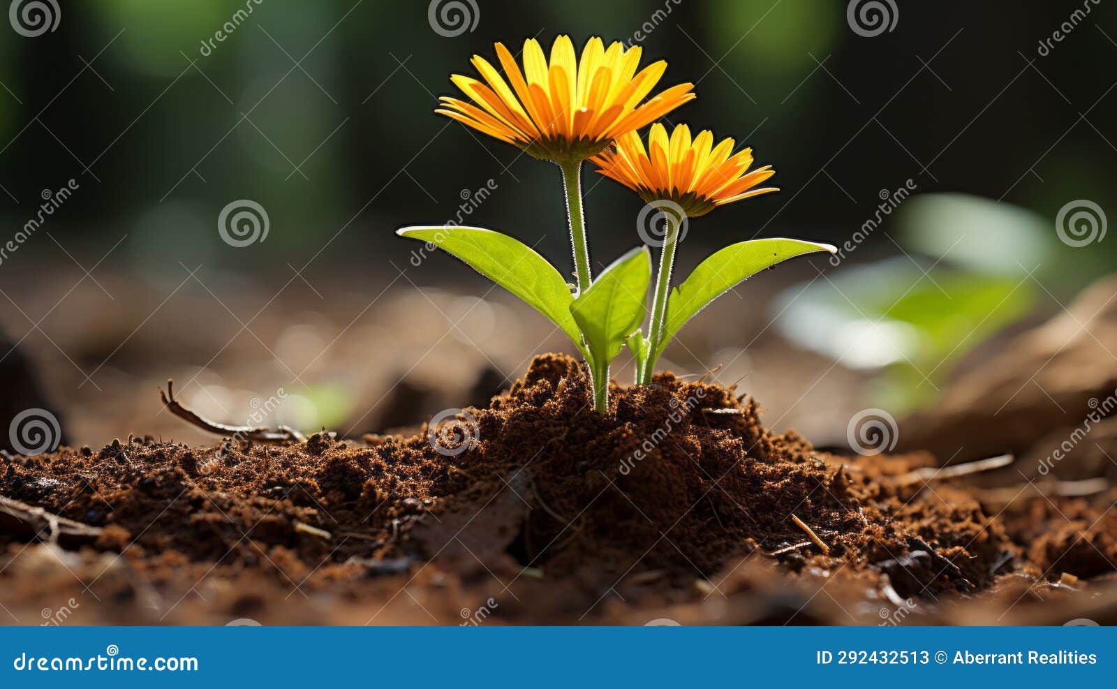 Two Yellow Flowers Growing Out of the Ground Stock Illustration ...