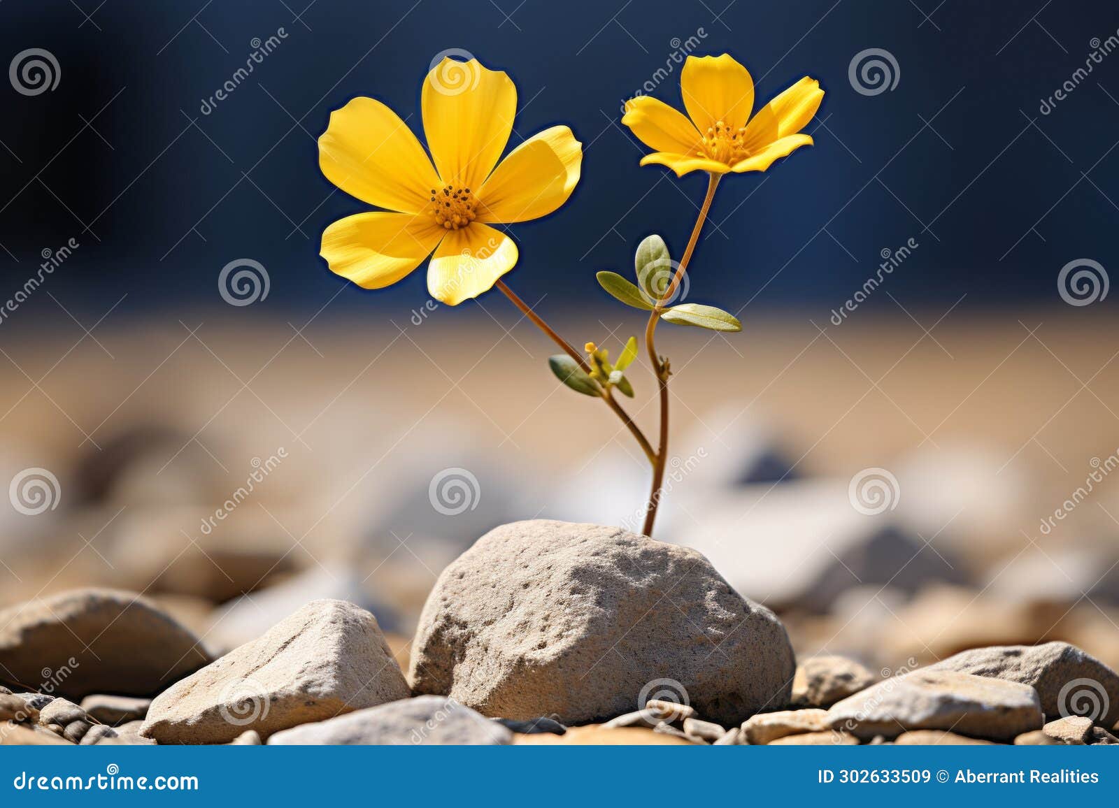 Two Yellow Flowers Growing Out of a Rock Stock Illustration ...
