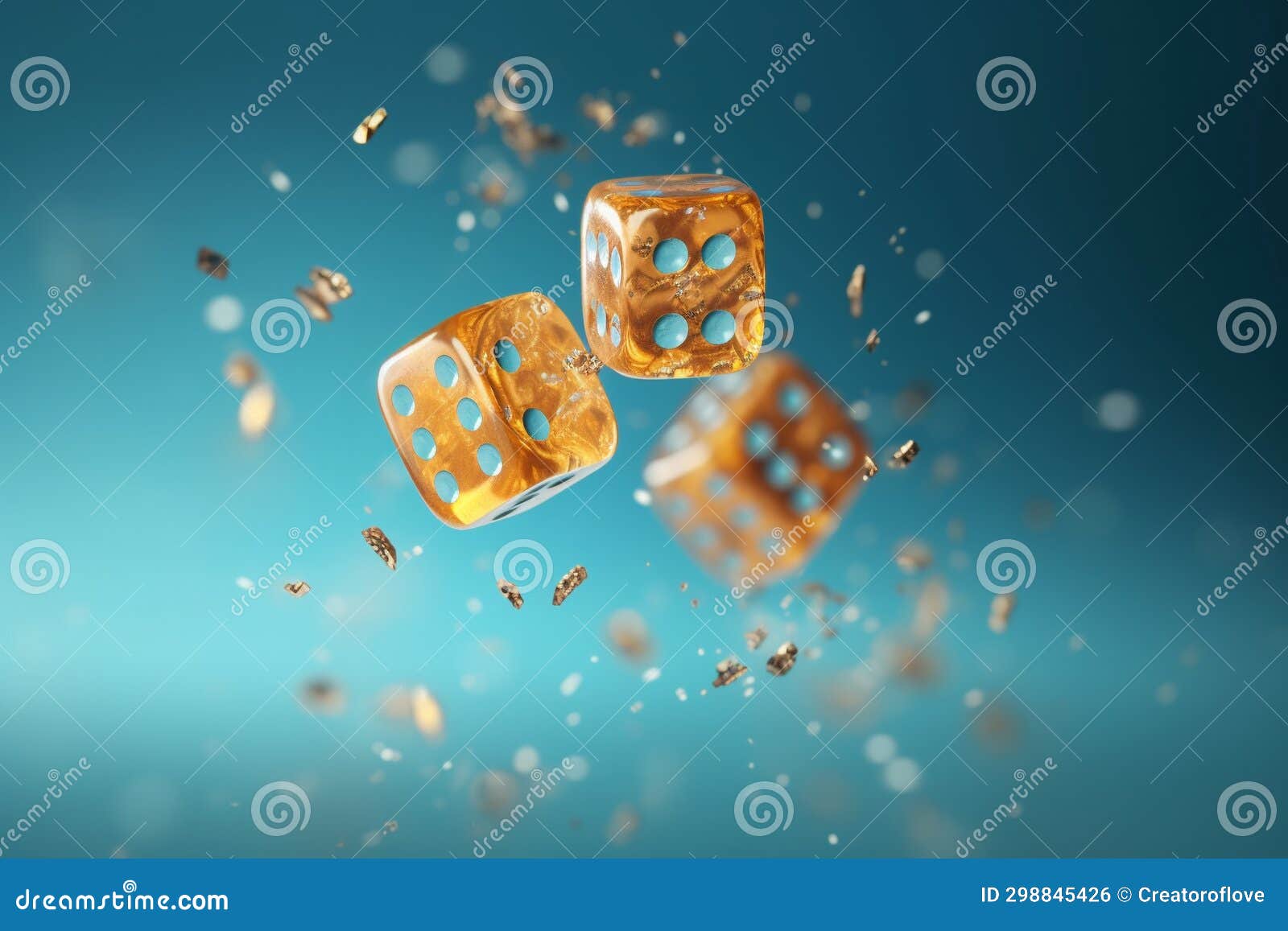 Two Yellow Glass Dice Flying on Sky Blue Background Stock Illustration ...