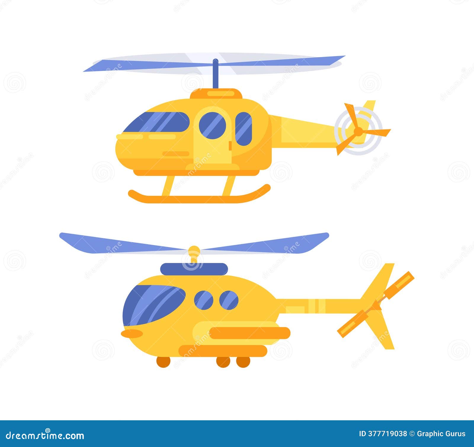Yellow And Red Helicopters. Small-sized Passenger Helicopter In ...