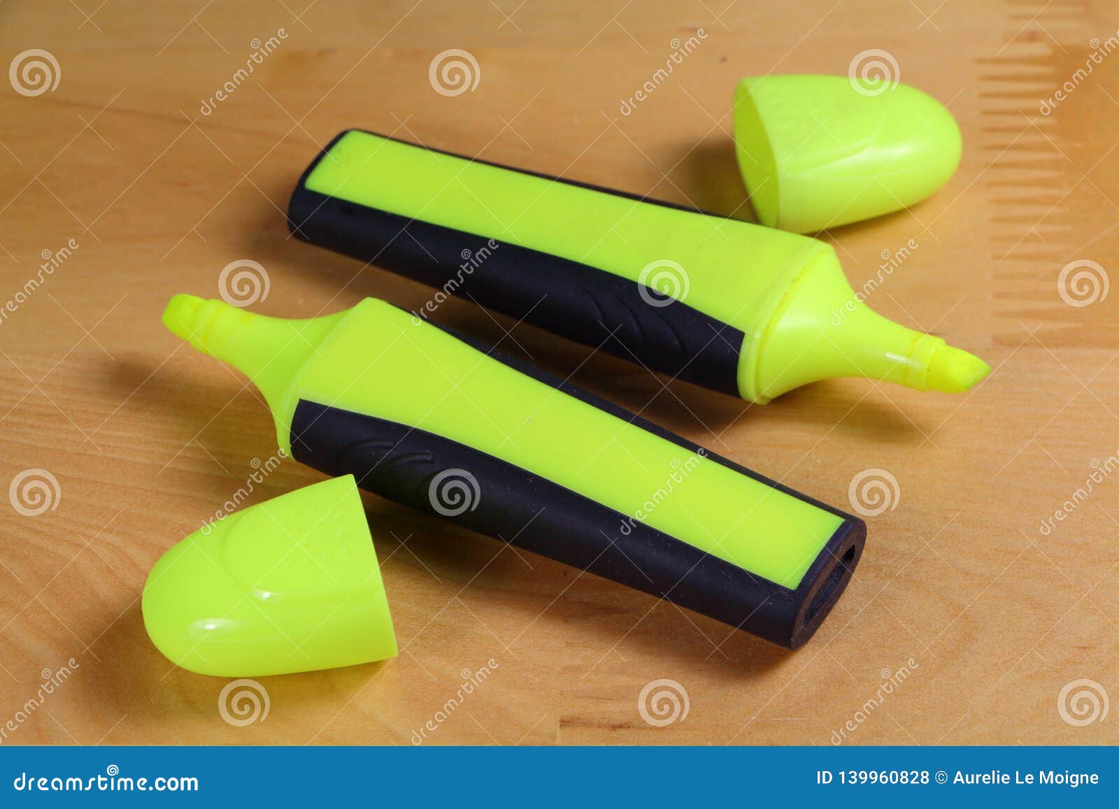 Two yellow highlighters stock photo. Image of tool, office - 139960828